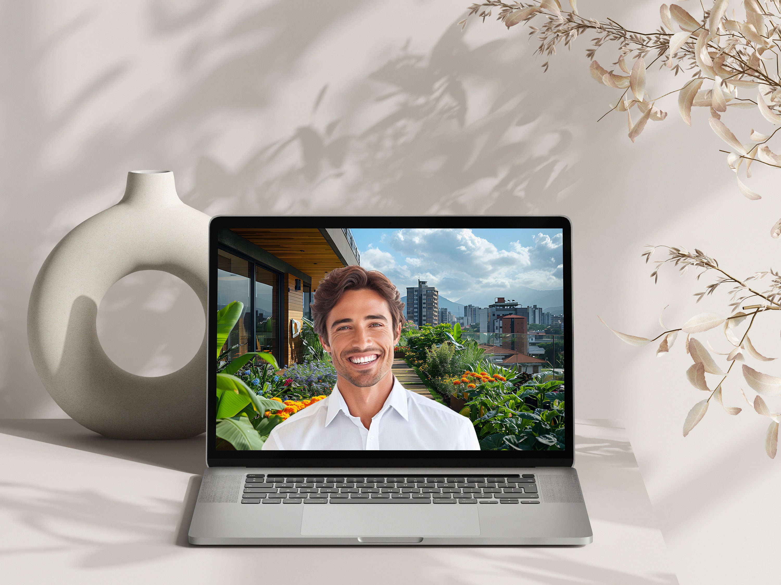 Rooftop Garden Zoom / Teams Background: Serene City Retreat (digital ...