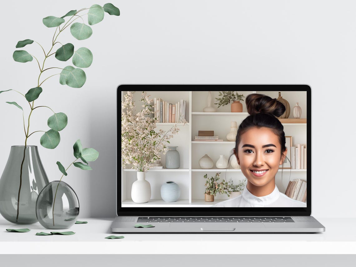 Spring Bookshelf Virtual Background: Chic Home Office (digital Download ...