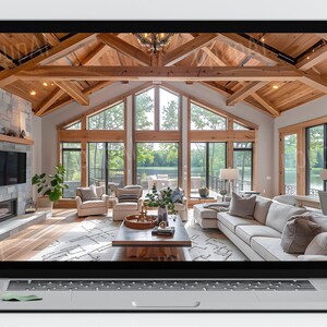 Zoom Background, Rustic Timber Truss Living Room Background, Cozy ...