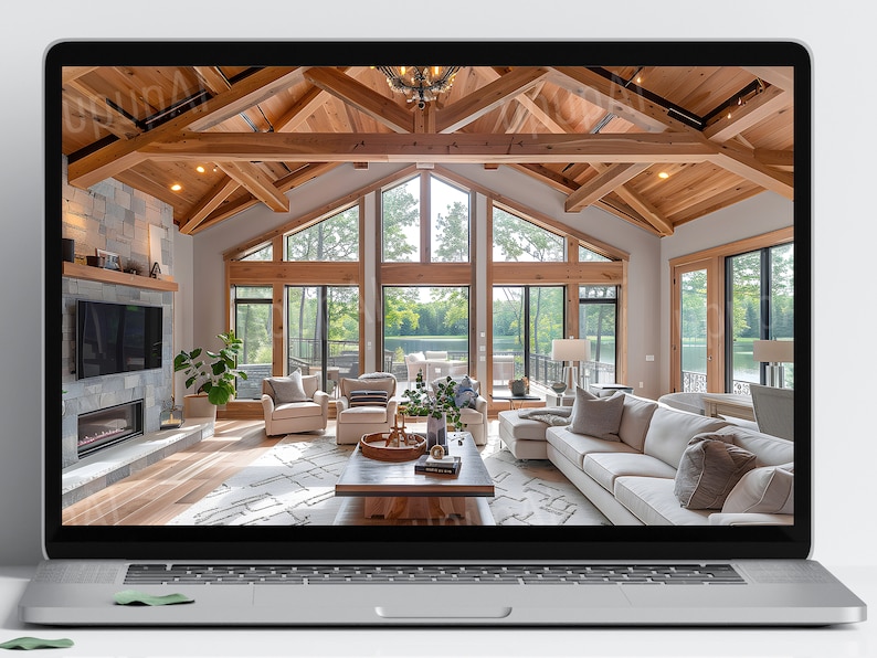 Zoom Background, Rustic Timber Truss Living Room Background, Cozy ...