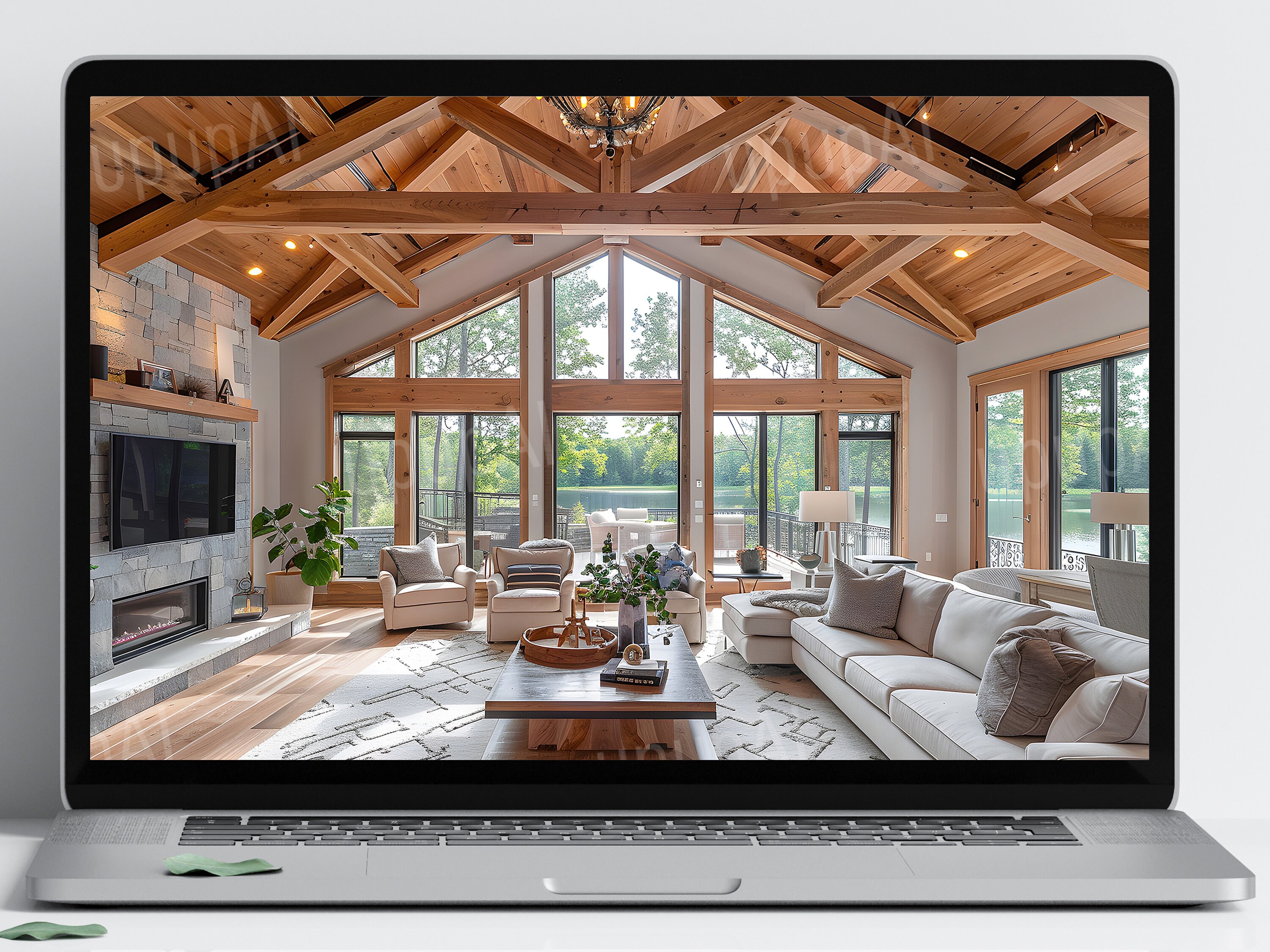 Zoom Background, Rustic Timber Truss Living Room Background, Cozy ...