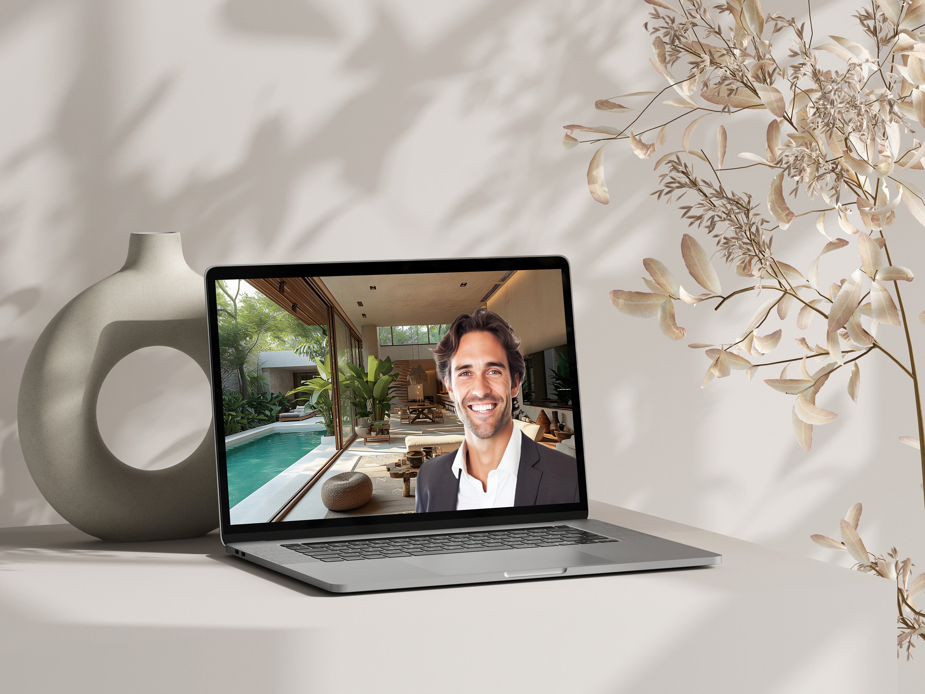 Tulum Living Room Zoom Background: Exotic Garden & Pool (digital ...