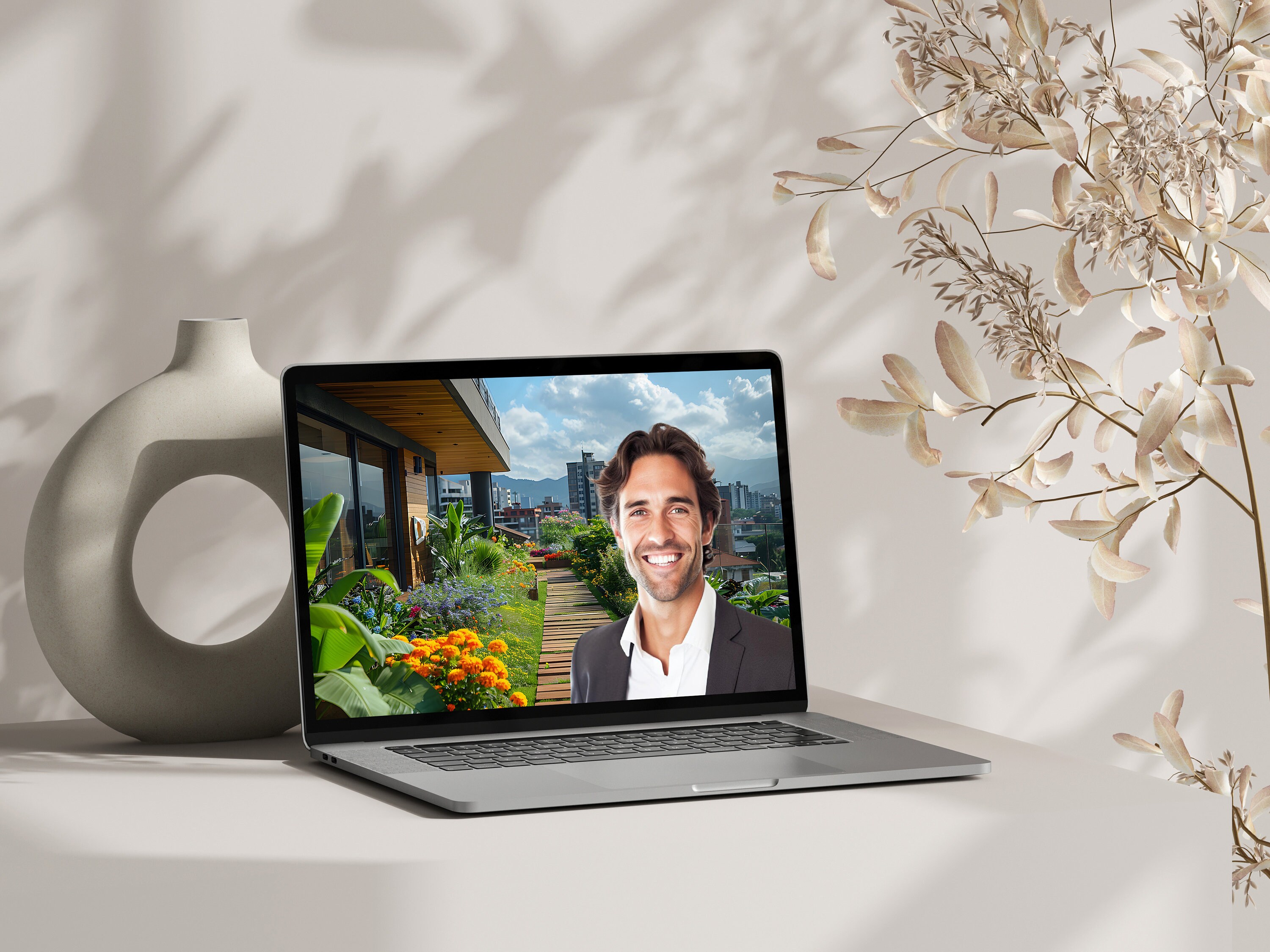 Rooftop Garden Zoom / Teams Background: Serene City Retreat (digital ...