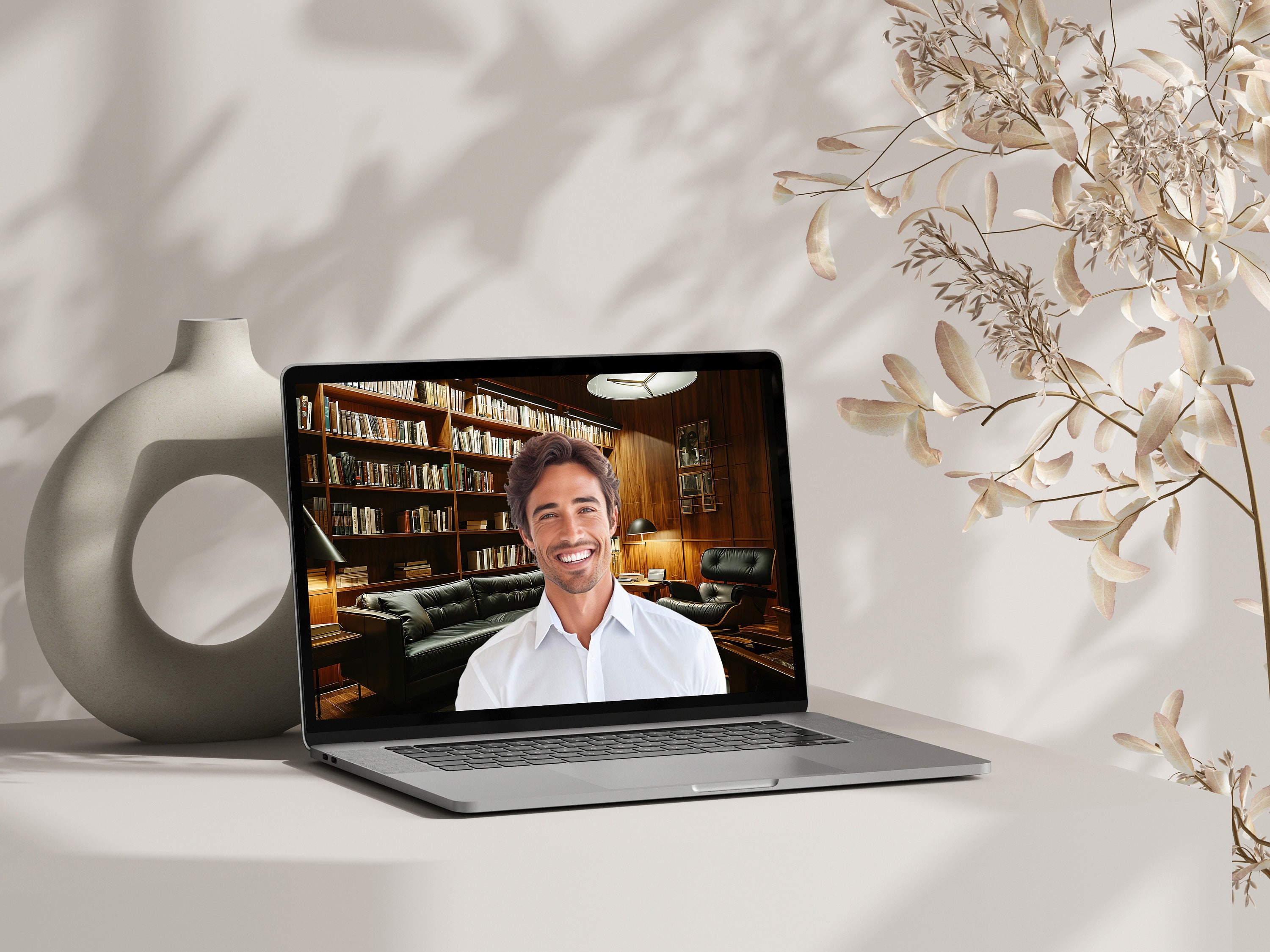 Luxury Library Scene: Interior Study Space With Leather Sofas, Zoom ...