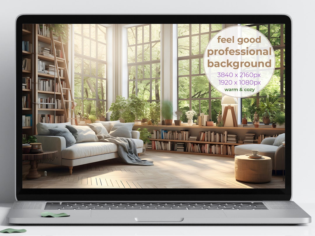 Sunlit Home Library Virtual Background: Elegant Workspace (digital ...