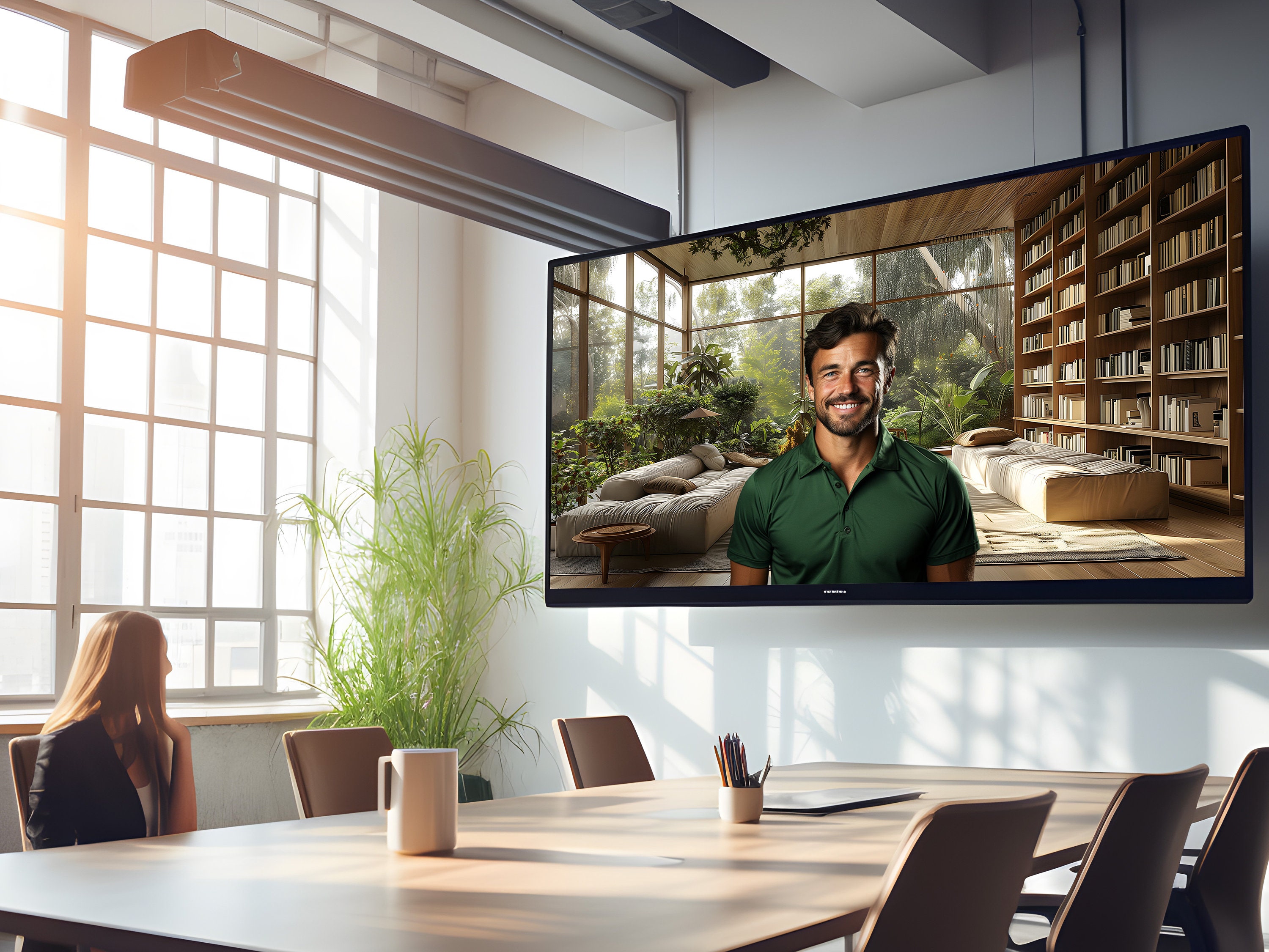 Sunny Home Library Virtual Background - Elegant Workspace for Online ...