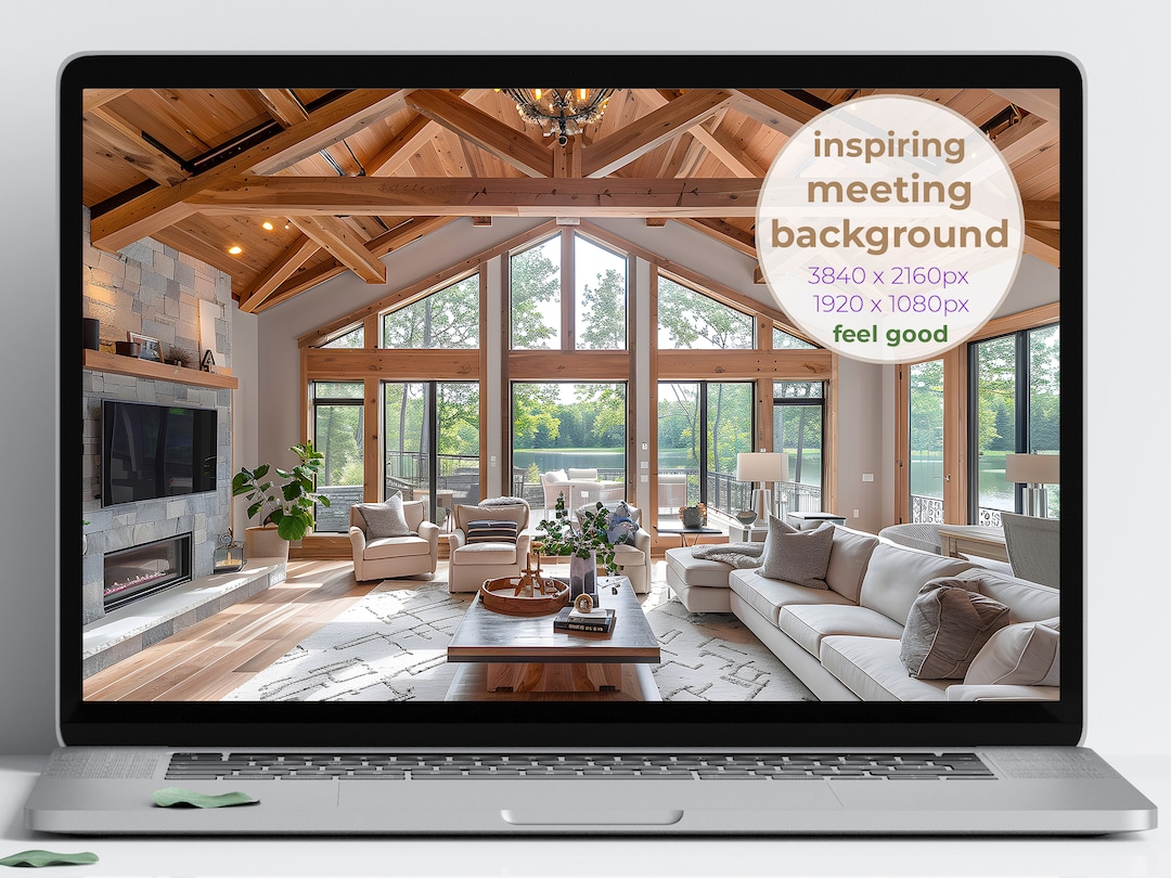 Zoom Background, Rustic Timber Truss Living Room Background, Cozy ...