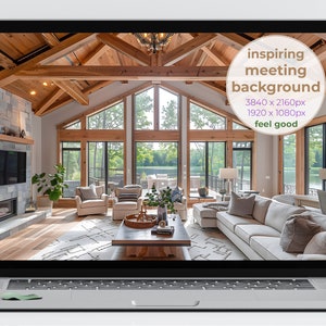 Zoom Background, Rustic Timber Truss Living Room Background, Cozy ...