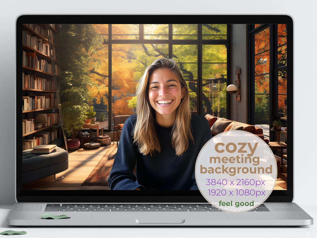 Autumn Serenity Zoom Background With Cozy Library & Autumn Landscape ...