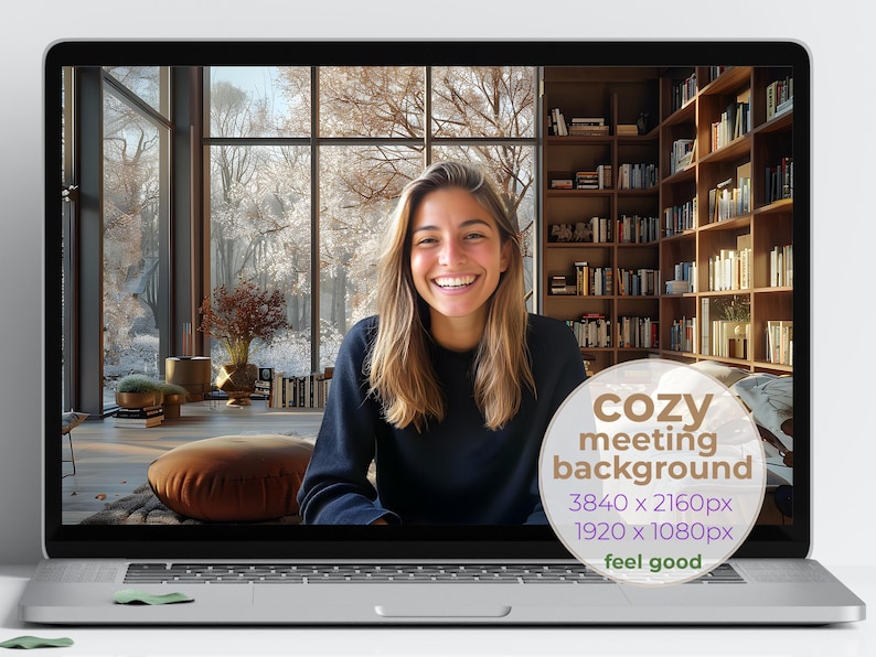 Zoom Virtual Background | Sunlit Winter Home Library, Elegant & Cozy ...