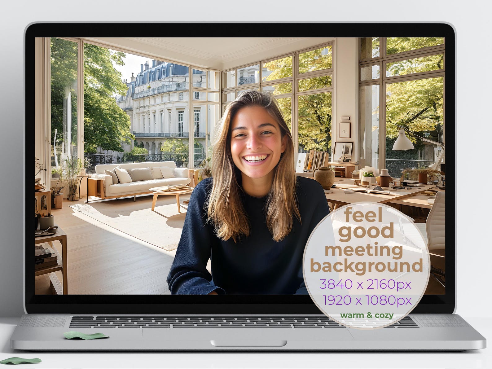 Stylish Home Office Zoom Background Image, Sunlit Home Office for ...