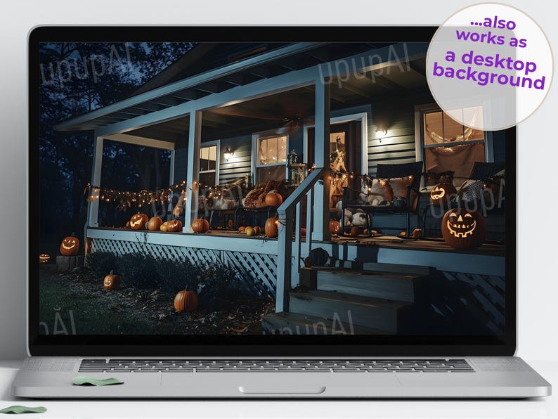 Spooky Halloween Porch Zoom Background, Nighttime Pumpkins Virtual ...