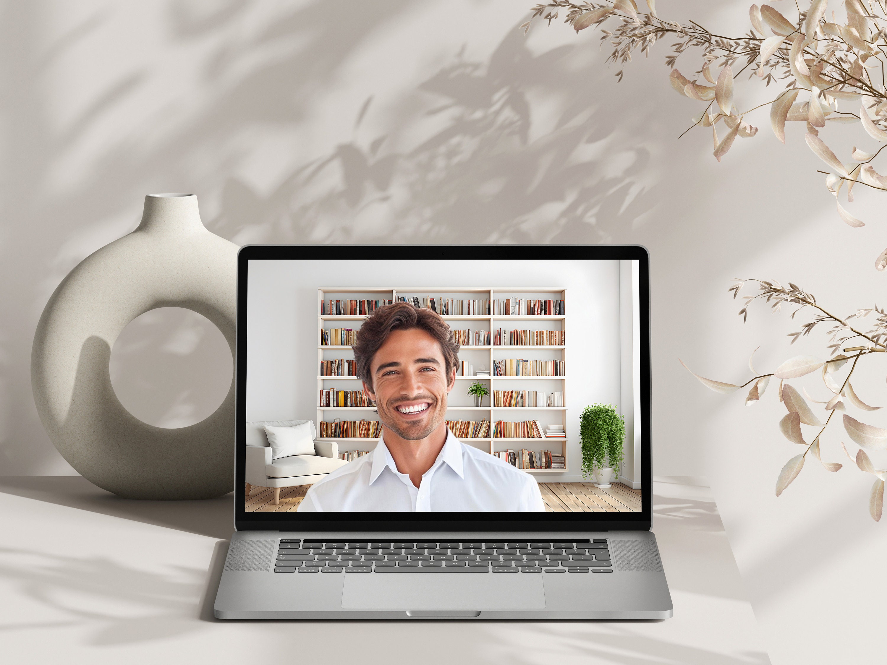 Zoom Background, Serene Sofa Virtual Background, Minimalist Living Room ...