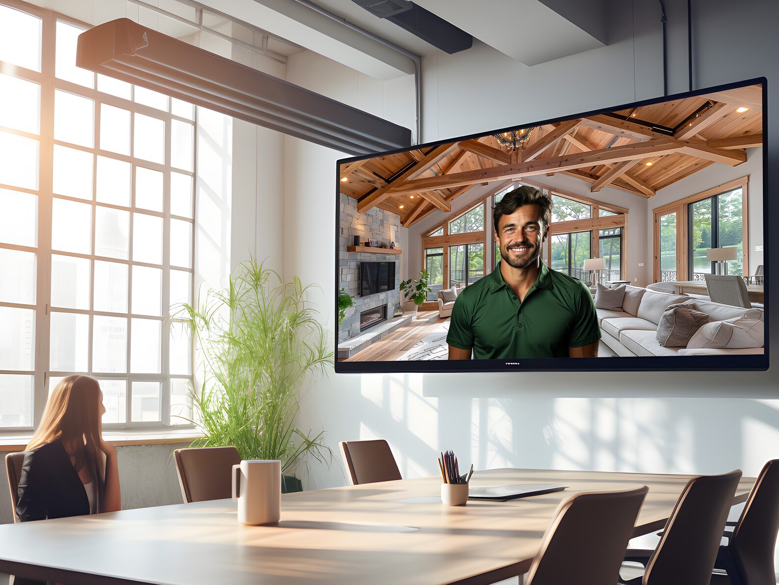 Zoom Background, Rustic Timber Truss Living Room Background, Cozy ...