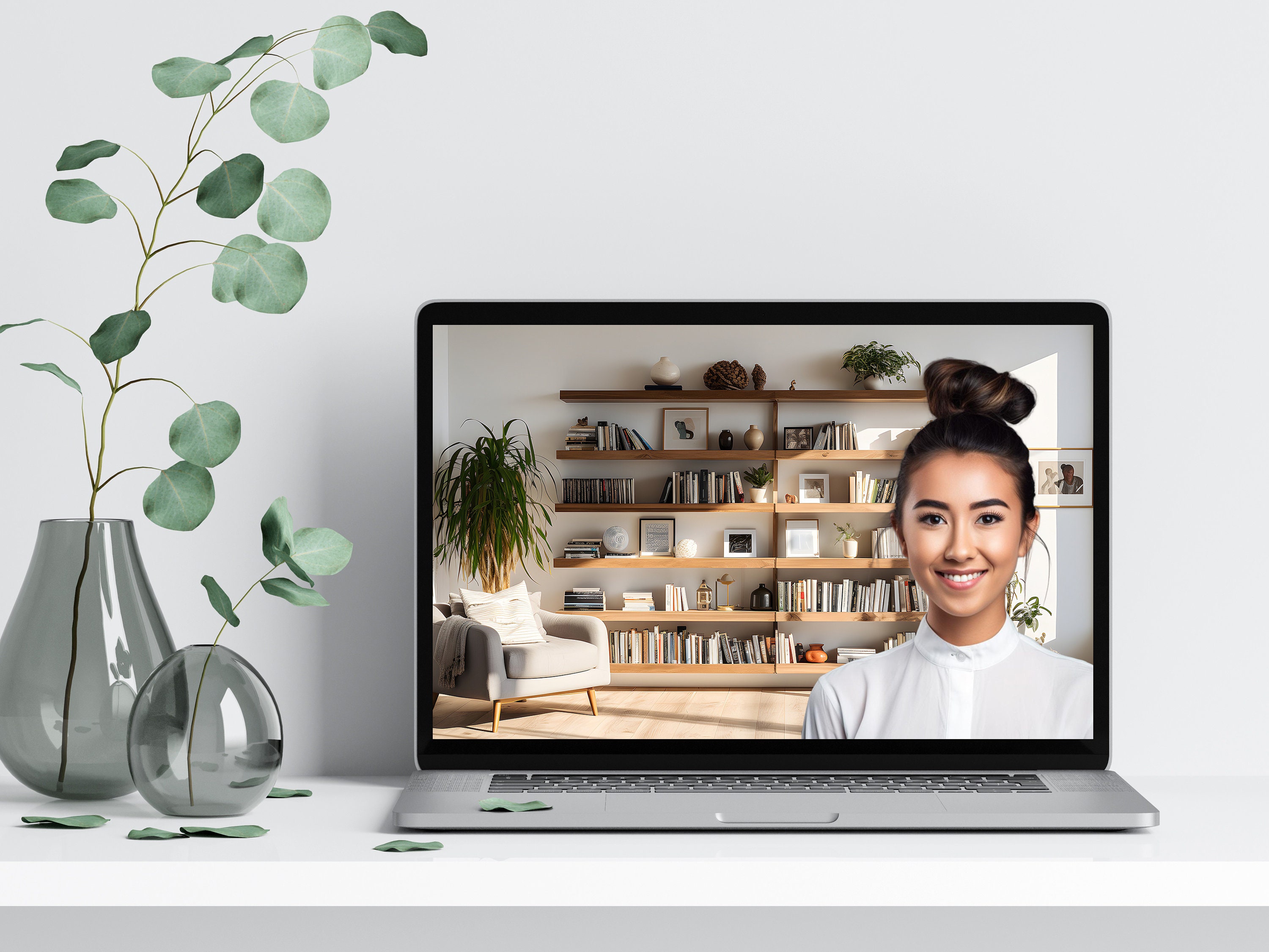 Minimalist Bookshelf Zoom Background: Serene Therapy Office (digital ...
