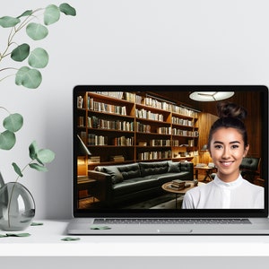 Luxury Library Scene: Interior Study Space With Leather Sofas, Zoom ...