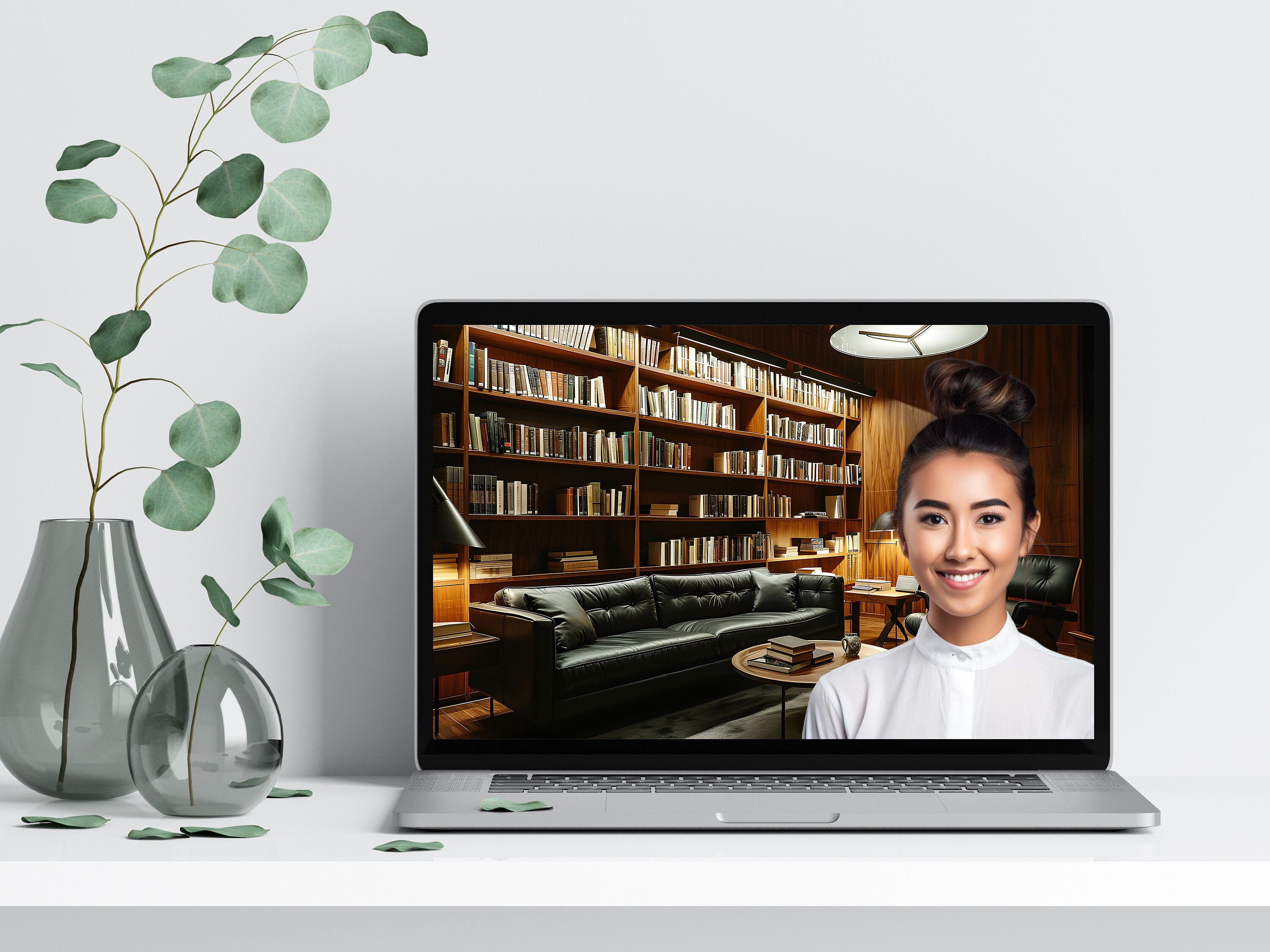 Luxury Library Scene: Interior Study Space With Leather Sofas, Zoom ...