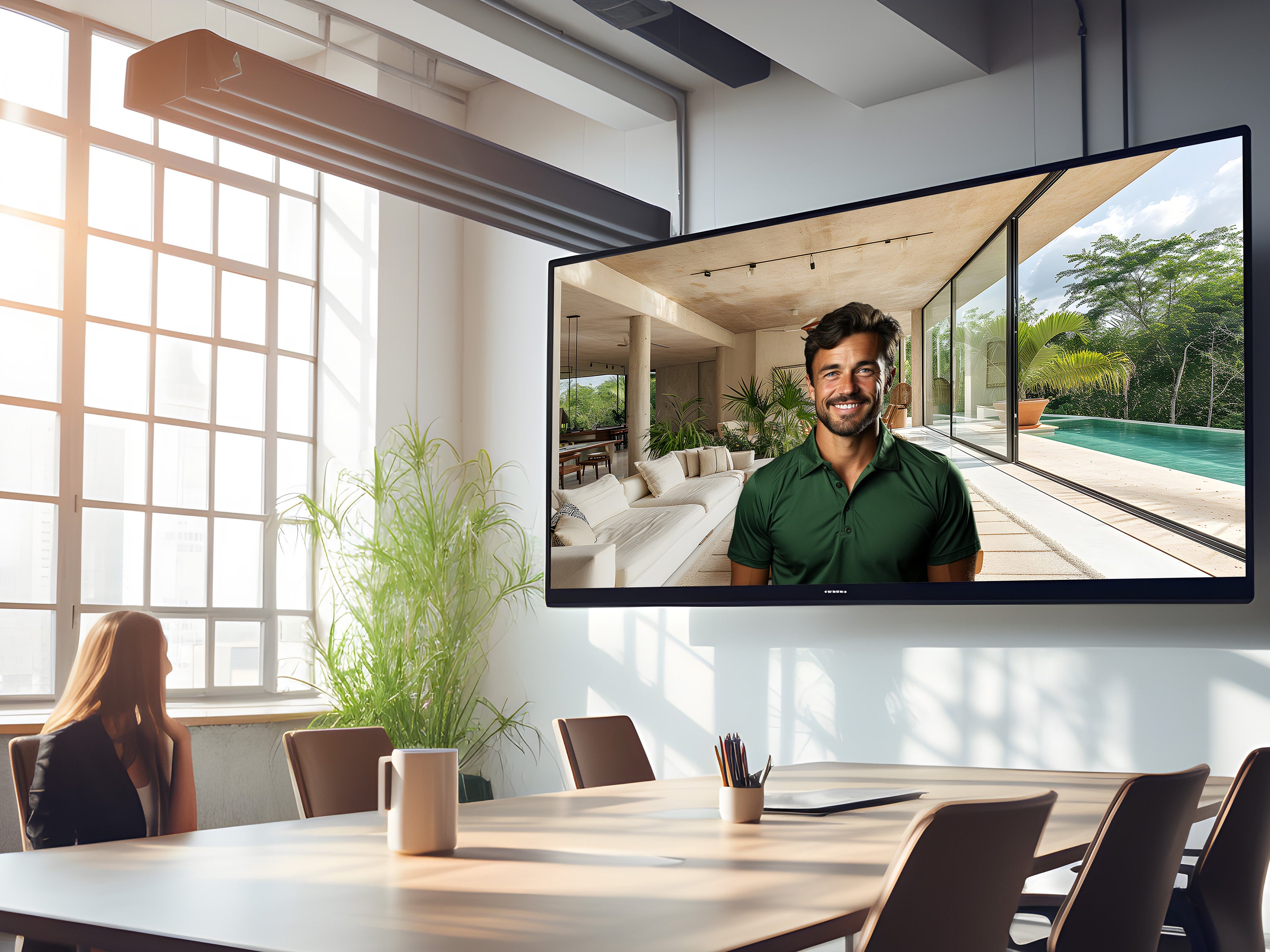 Zoom Background, Living Room With Pool View Zoom Background, Exotic ...