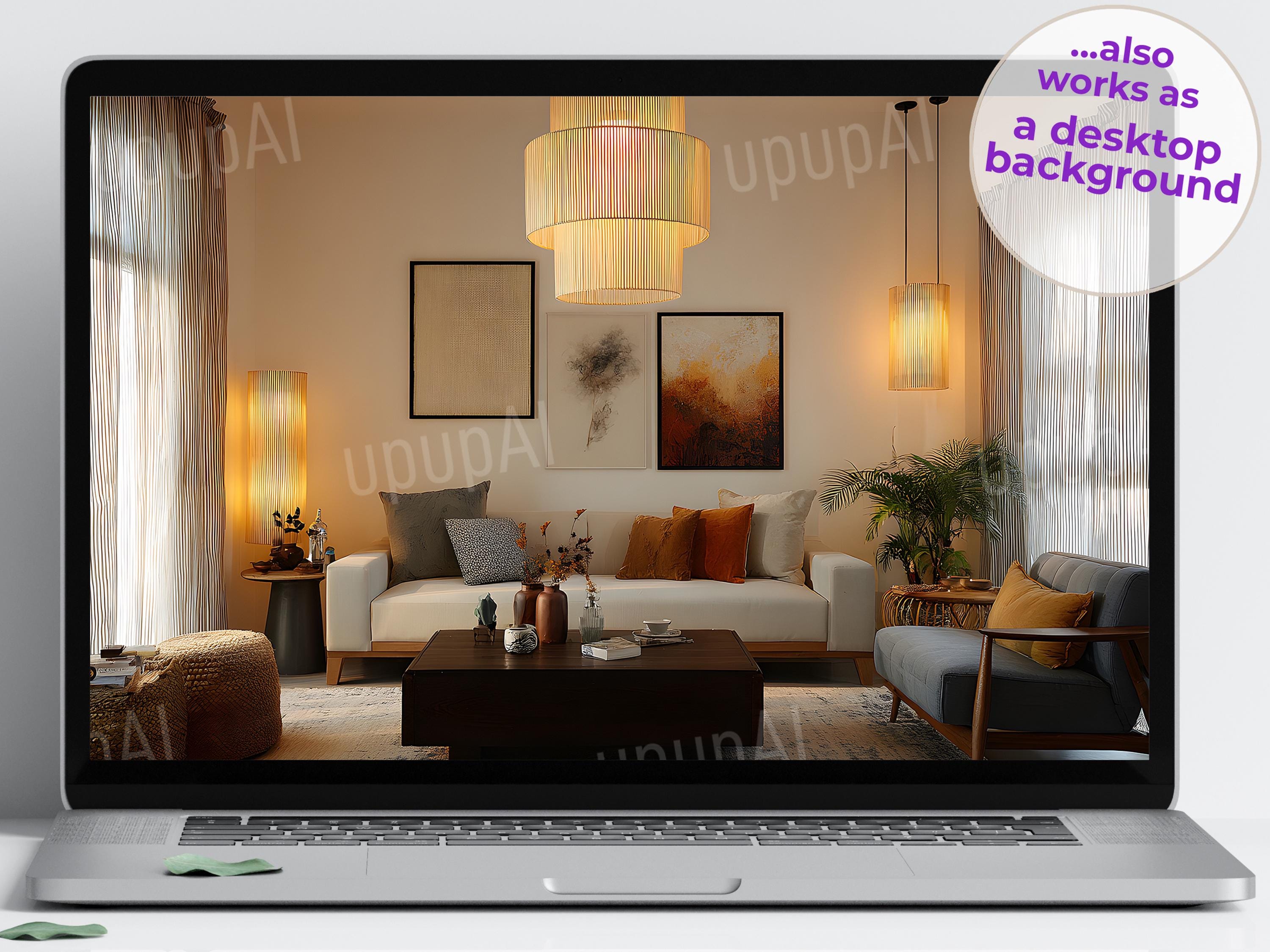 Japandi Living Room Virtual Background: Modern Home Office Decor ...
