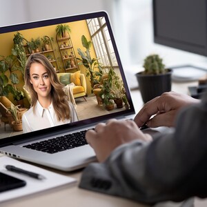 Cozy Boho Living Room Virtual Background: Sage Green & Soft Yellow ...