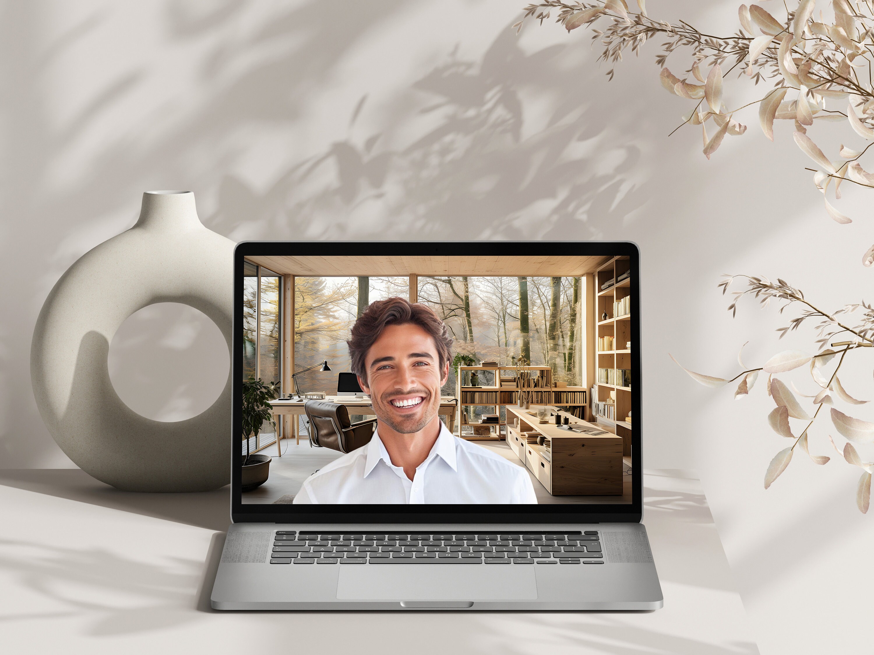 Stylish Home Office Background Image Sunlit Oslo View for Virtual ...