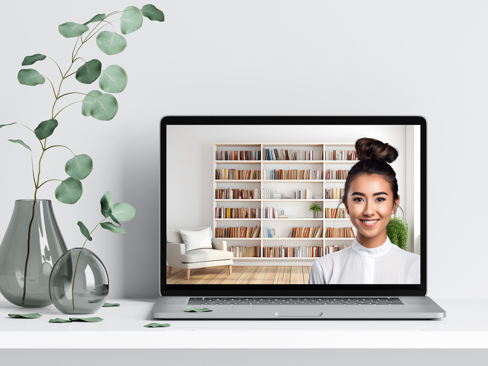 Zoom Background, Serene Sofa Virtual Background, Minimalist Living Room ...