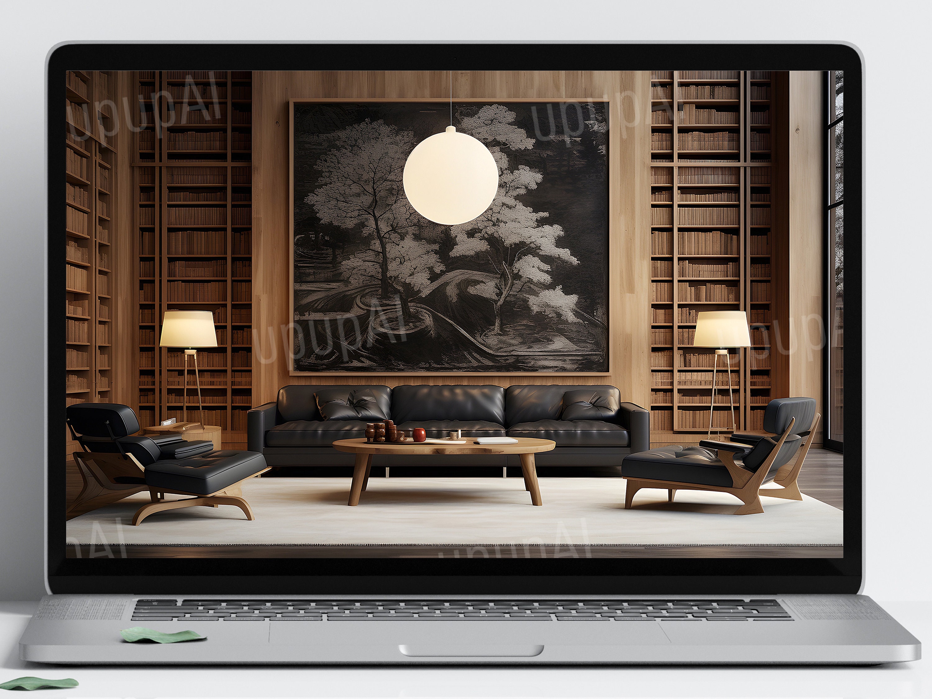 Winter Serenity Zoom Background With Leather Sofa Library, Zoom Virtual ...