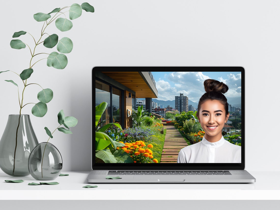 Rooftop Garden Zoom / Teams Background: Serene City Retreat (digital ...