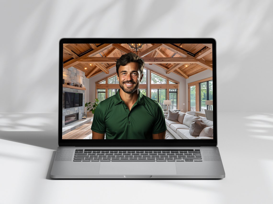 Zoom Background, Rustic Timber Truss Living Room Background, Cozy ...