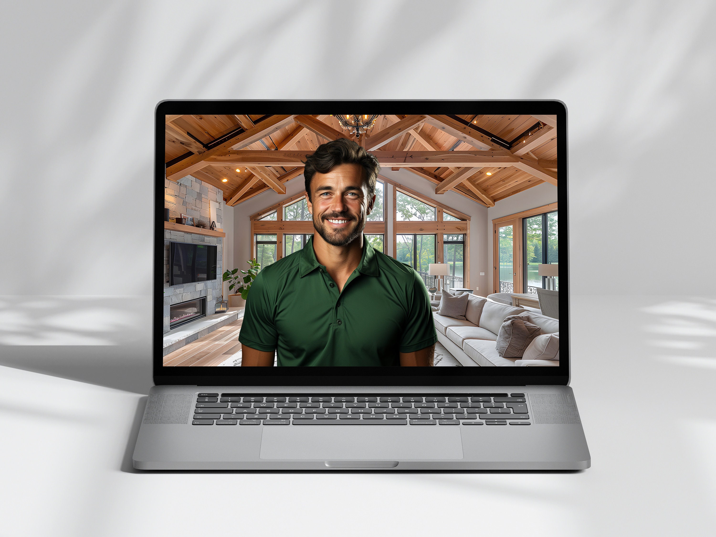 Zoom Background, Rustic Timber Truss Living Room Background, Cozy ...