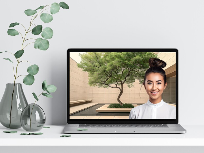 Zoom Background, Minimalist Center Tree Zoom Background, Beige ...