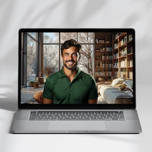 Zoom Virtual Background | Sunlit Winter Home Library, Elegant & Cozy ...