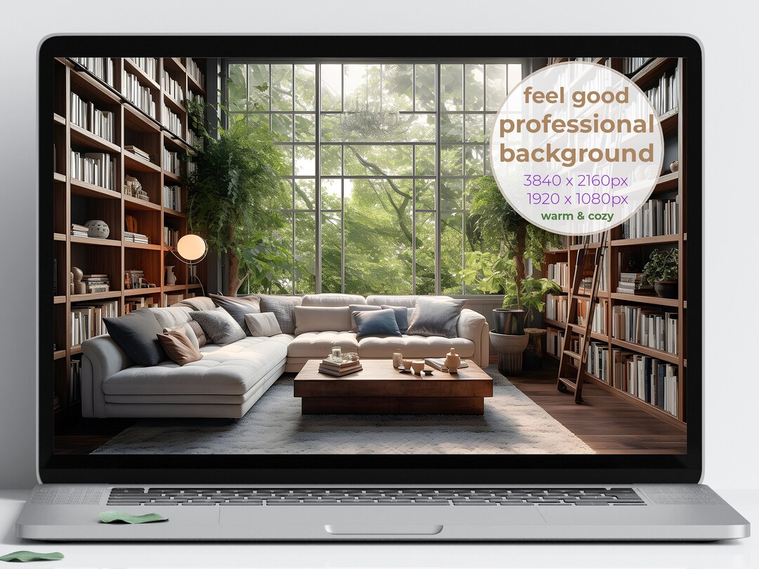 Sunlit Home Library Virtual Background - Elegant & Tranquil Workspace ...