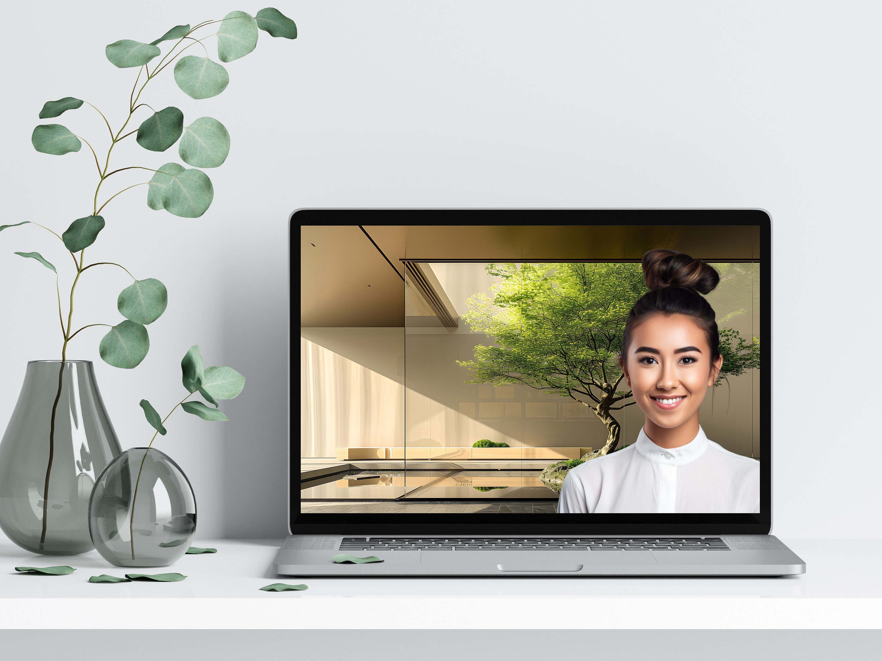 Zoom Background, Minimalist Center Tree Zoom Background, Beige ...