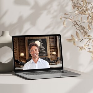 Winter Serenity Zoom Background With Leather Sofa Library, Zoom Virtual ...