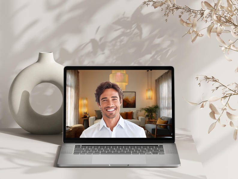 Japandi Living Room Virtual Background: Modern Home Office Decor ...