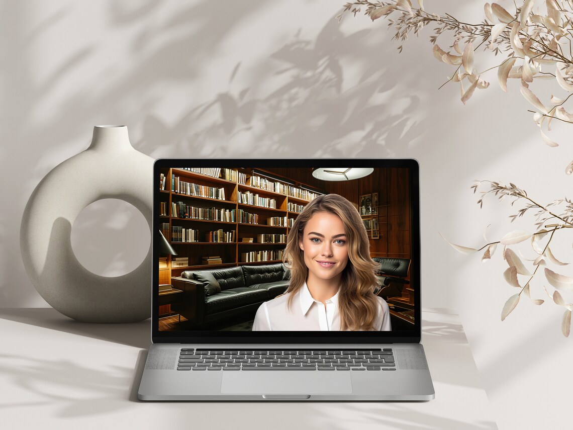 Luxury Library Scene: Interior Study Space With Leather Sofas, Zoom ...