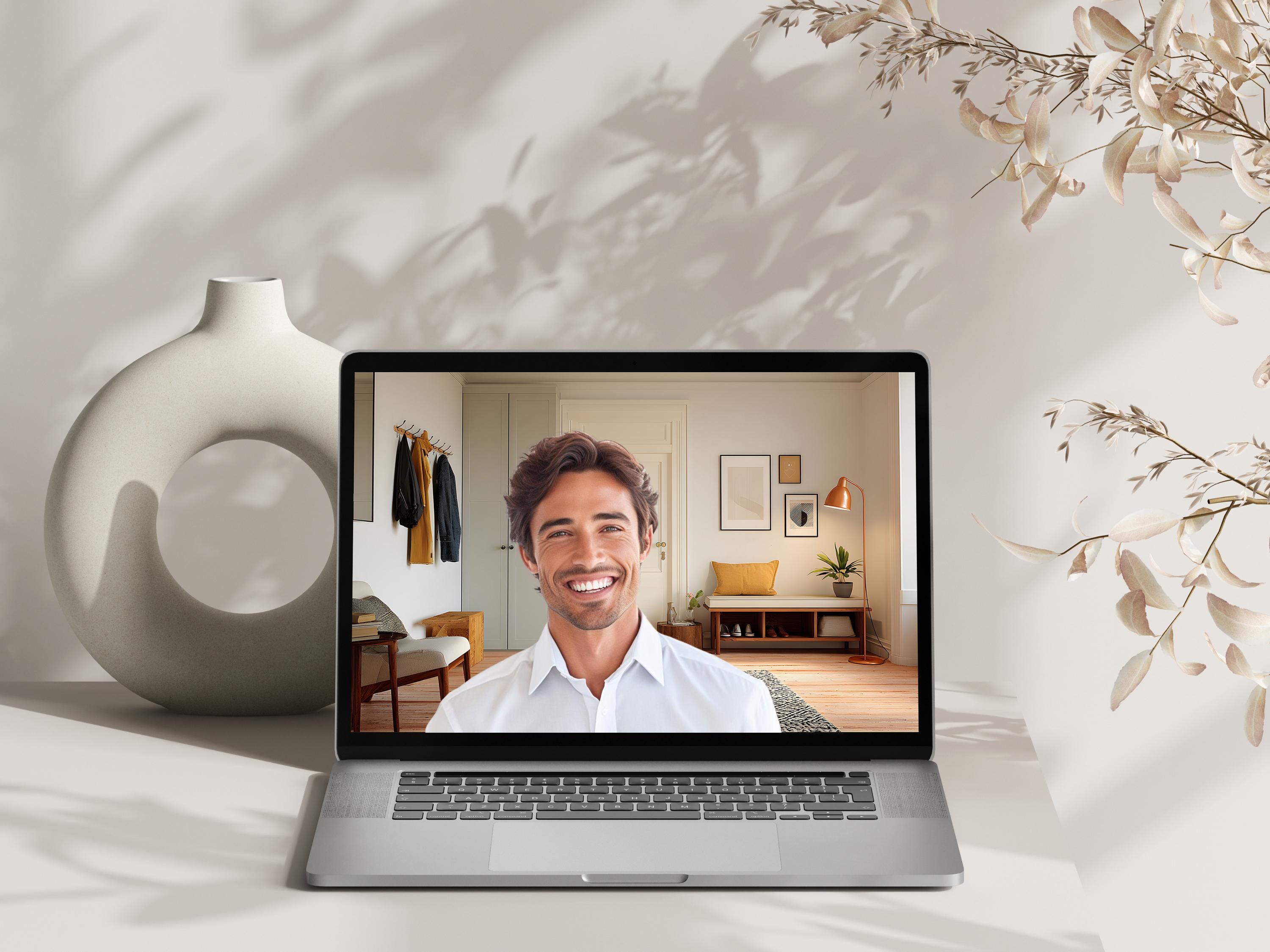 Japandi Home Office Virtual Background, Minimalist Scandinavian ...