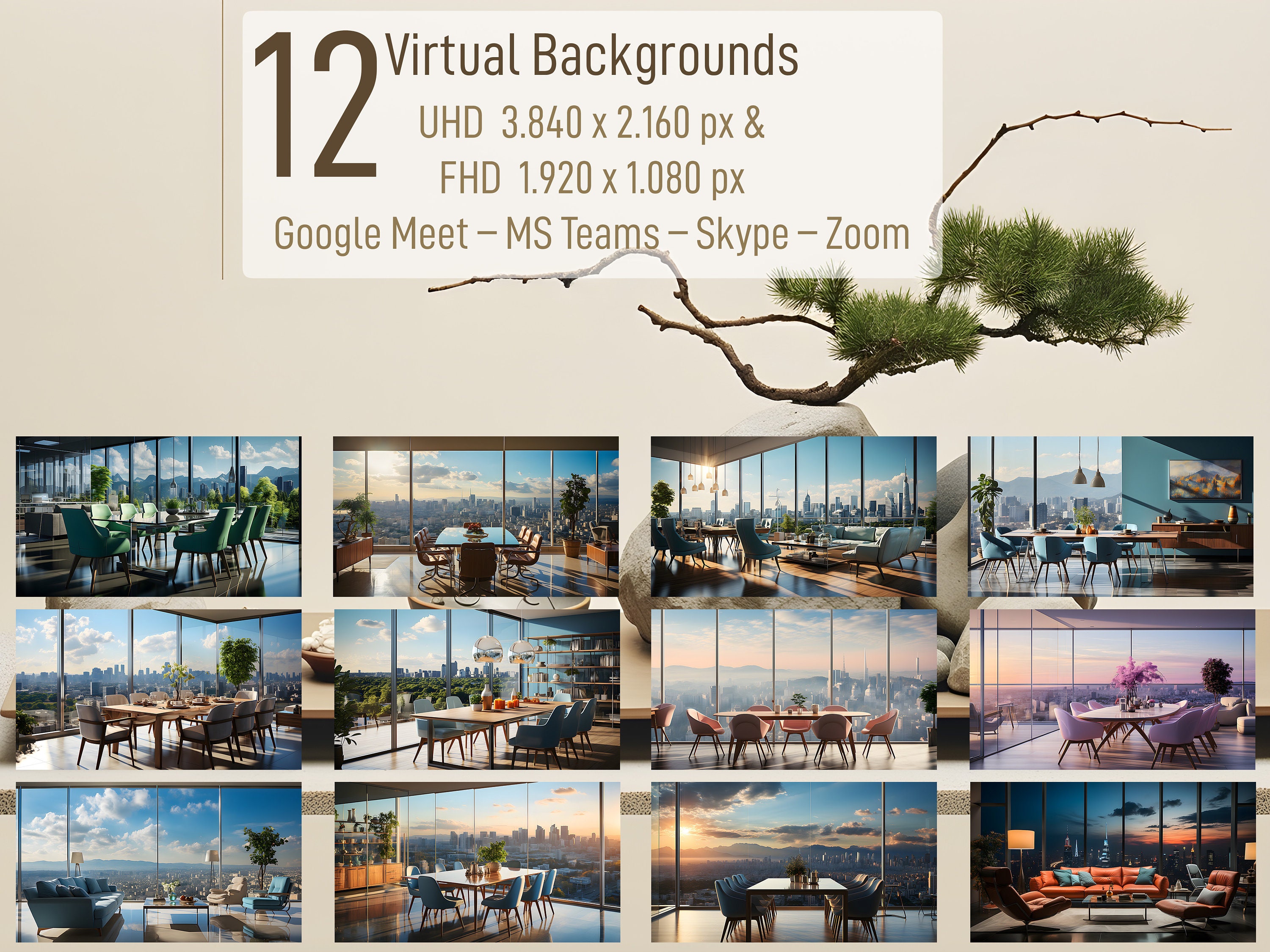 12 Professional Office Virtual Backgrounds Elegant High-rise Décor for ...