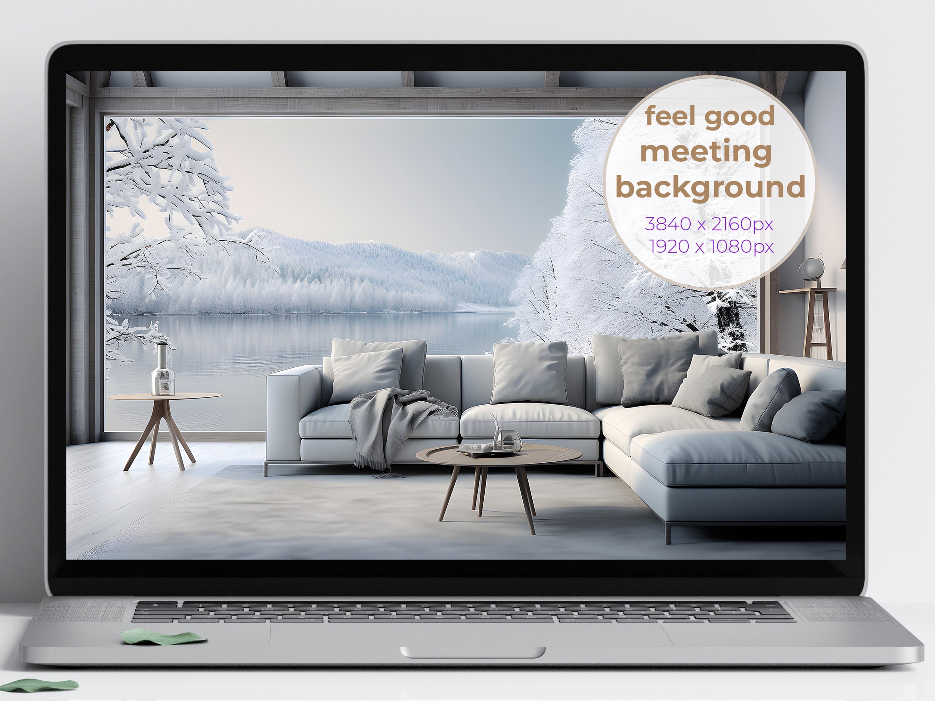 Zoom Background | Cozy Lakeside Living Room | Morning Snowy Window View ...