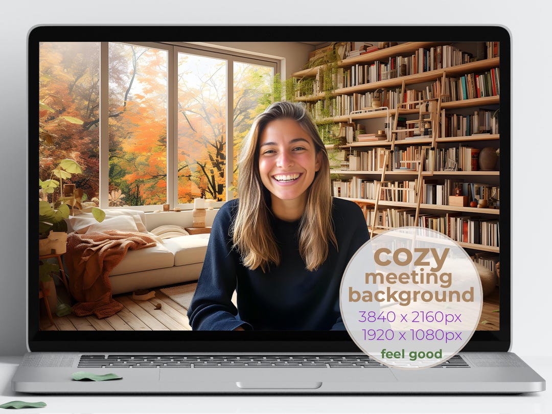 Autumn Serenity Zoom Background With Cozy Library & Autumn Landscape ...