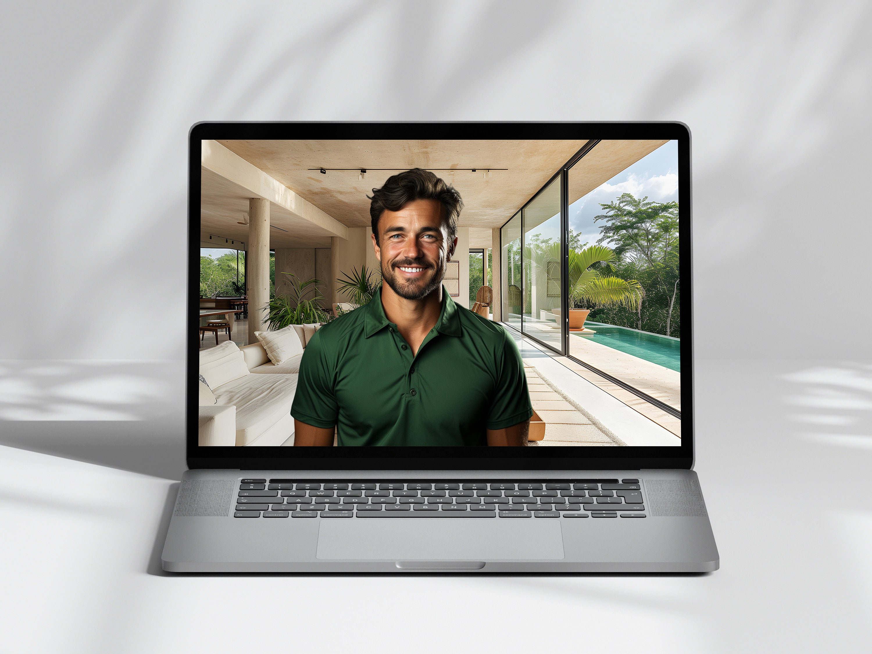 Zoom Background, Living Room With Pool View Zoom Background, Exotic ...