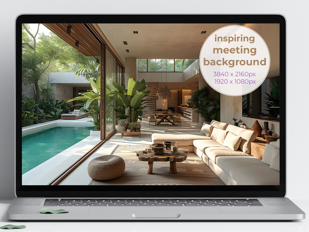 Zoom Background, Exotic Garden View Zoom Background, Living Room With ...