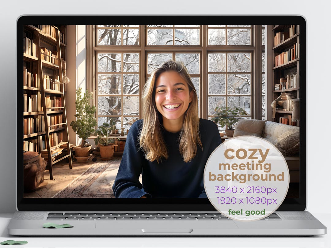 Winter Library Zoom Background: Cozy Bookshelves, Snowy Landscape (4K ...