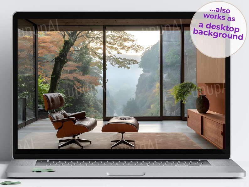 Japandi Mountain View Virtual Background for Zoom, Serene Autumn Office ...