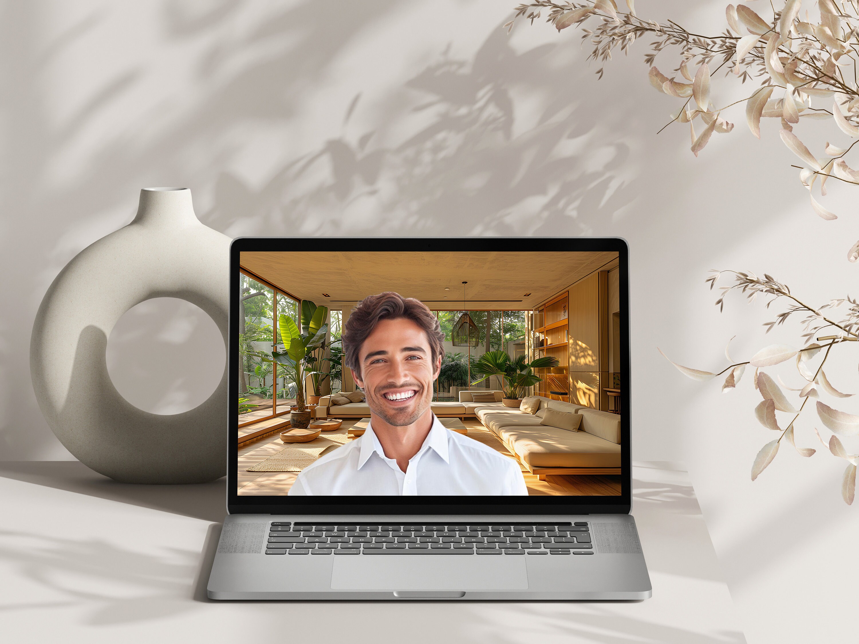 Modern Apartment Zoom / Teams Background: Lush Garden View (digital ...