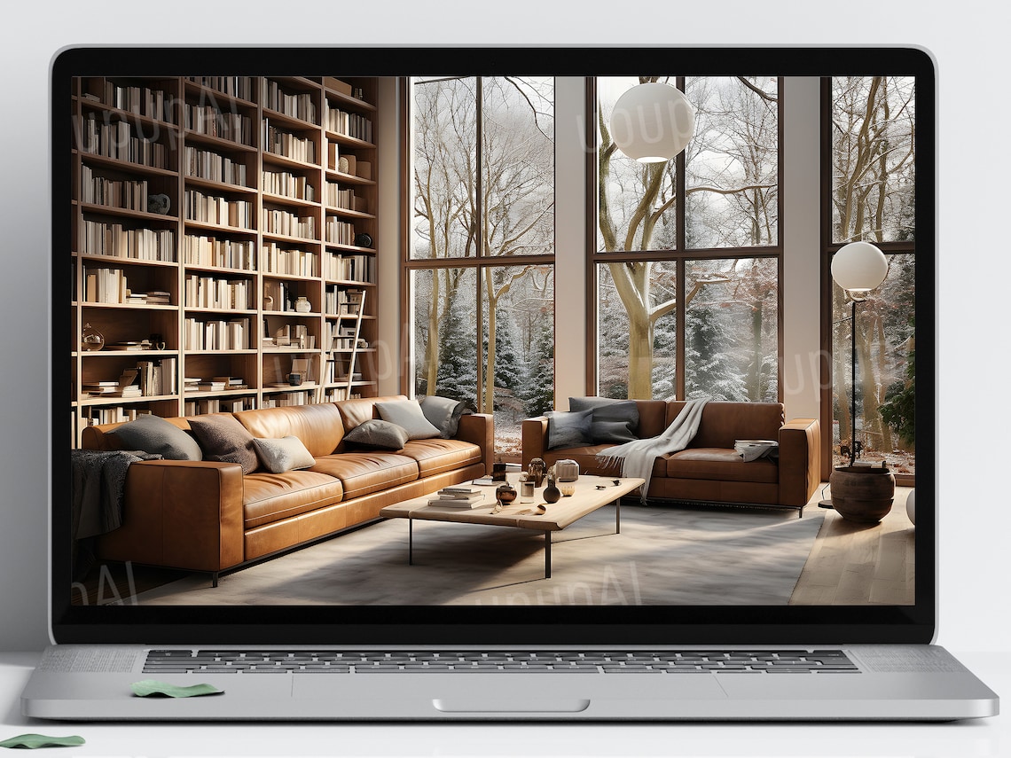 Winter Serenity Zoom Background With Cozy Library & Winter Landscape ...