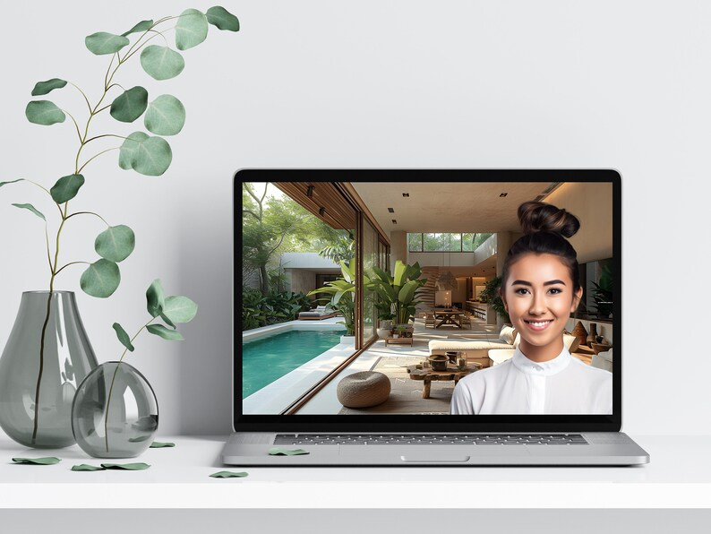 Zoom Background, Exotic Garden View Zoom Background, Living Room With ...