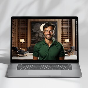 Winter Serenity Zoom Background With Leather Sofa Library, Zoom Virtual ...