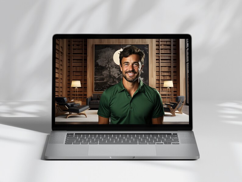 Winter Serenity Zoom Background With Leather Sofa Library, Zoom Virtual ...